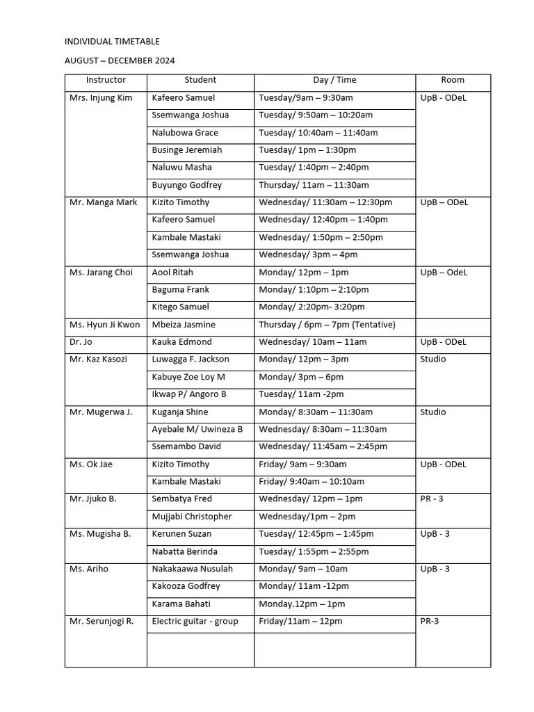 Individual Timetable Aug-Dec 2024 | PDF