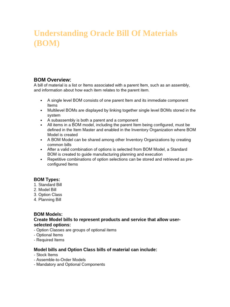 Understanding Oracle Bill of Materials | PDF