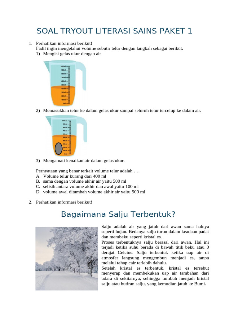 SOAL TRYOUT LITERASI SAINS PAKET 1 No 1-20 | PDF