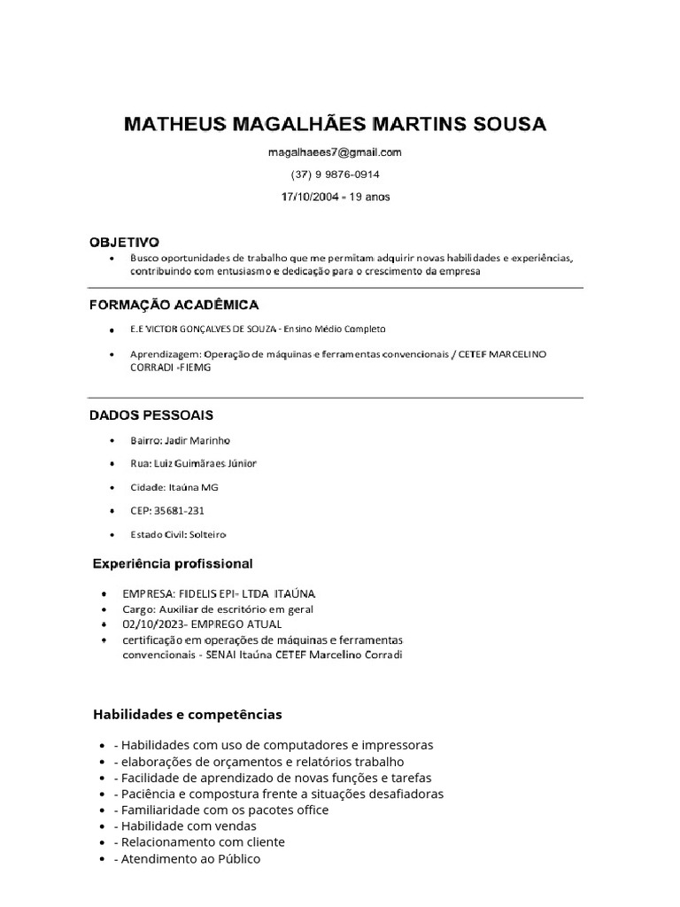Currículo Mateus | PDF