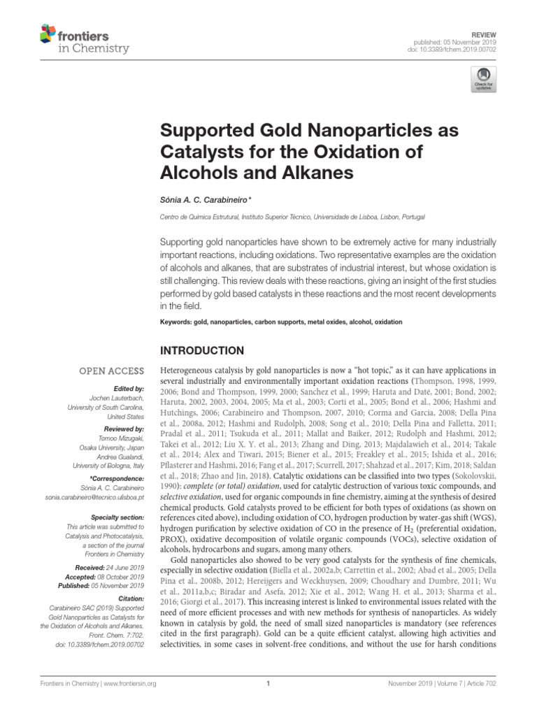 Supported Gold Nanoparticles As Catalysts For The | PDF
