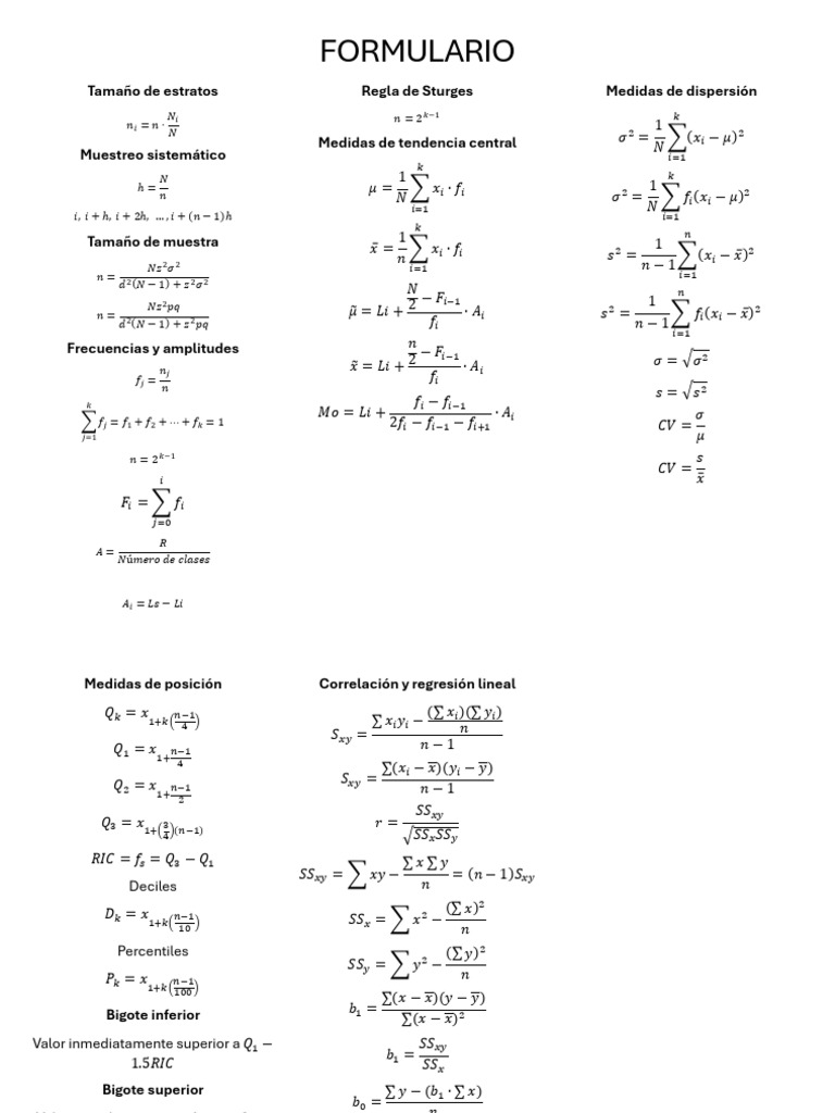 Formulario para Examen Final | PDF | Análisis estadístico | Enseñanza de matemática