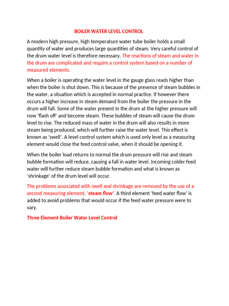 Three Element Boiler Level Control System | PDF | Boiler | Science ...