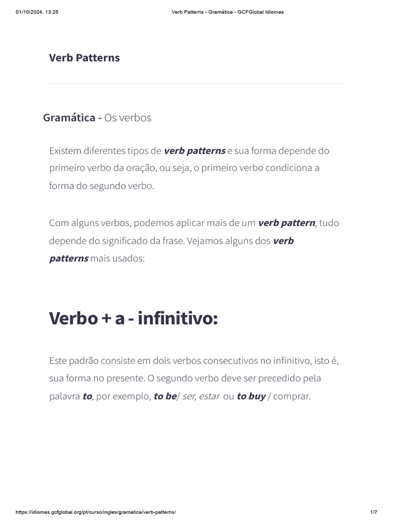 Verb Patterns - Gramática - 2 | PDF