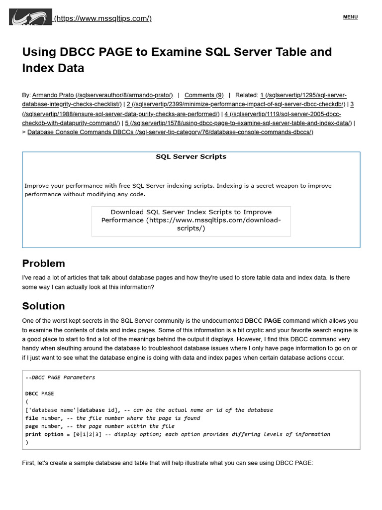 Using DBCC PAGE To Examine SQL Server Table and Index Data | PDF Using DBCC PAGE To Examine SQL Server Table and Index Data | PDF