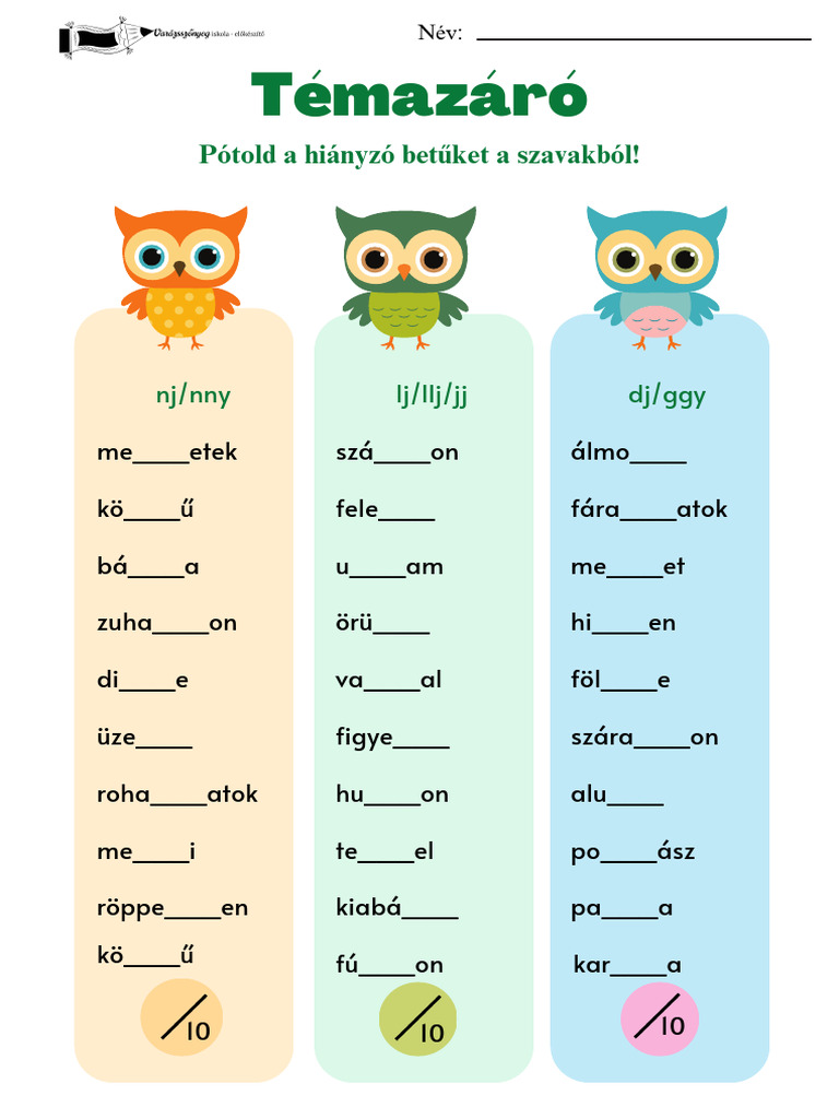 Témazáró Nyelvtan 2.oszt | PDF