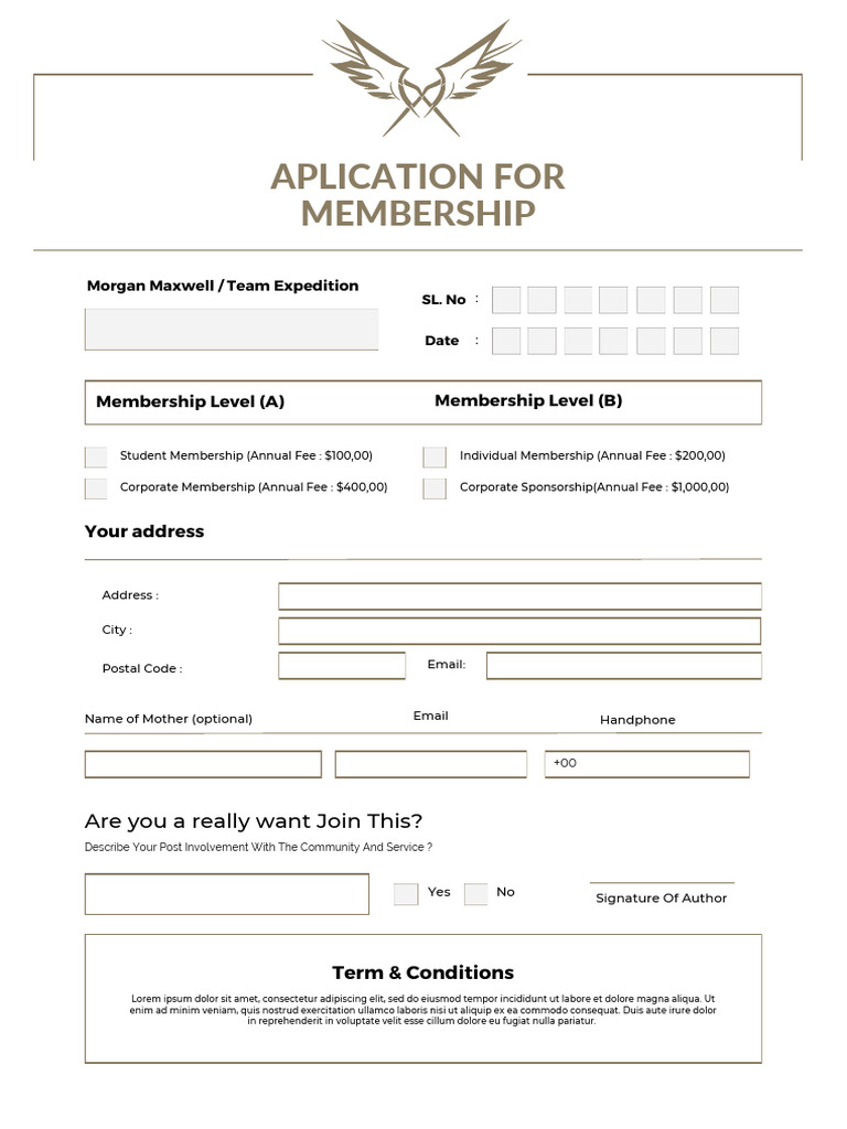 Minimalist Membership Form Template | PDF
