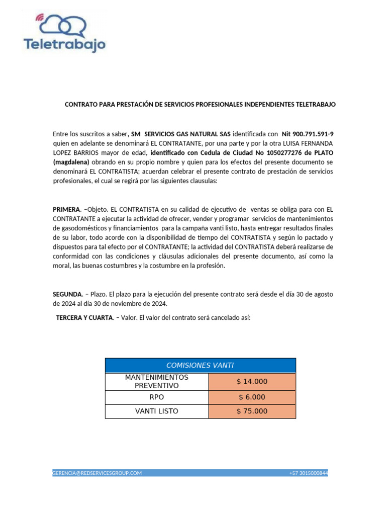 Formato Contrato Vanti | PDF | Derecho laboral