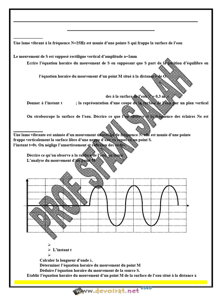 Série D'exercices - Physique - Ondes Progressives - Bac Toutes Sections ...