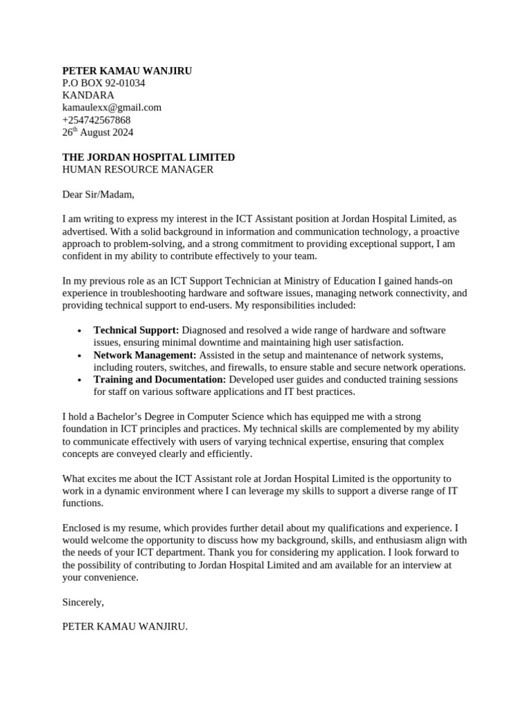 Ict Assistant Position Resume Pdf