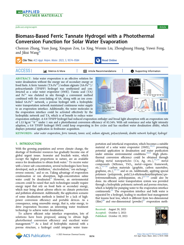 Zhang Et Al 2023 Biomass Based Ferric Tannate Hydrogel With A ...