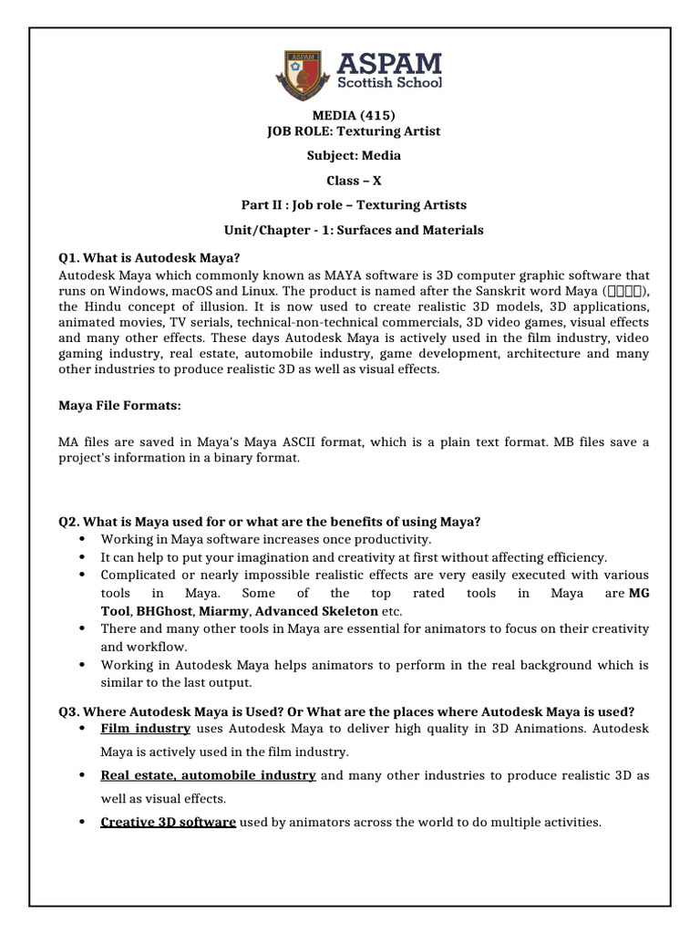 Unit 1 Autodesk Maya Introduction | PDF