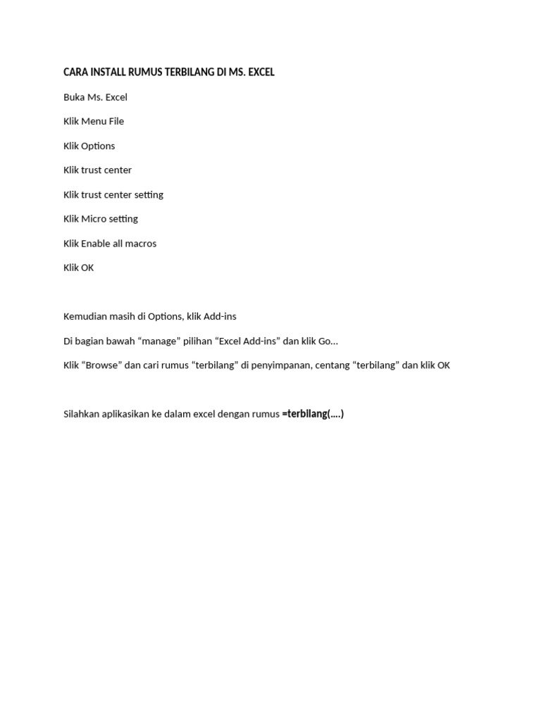 Cara Install Rumus Terbilang Di Ms | PDF