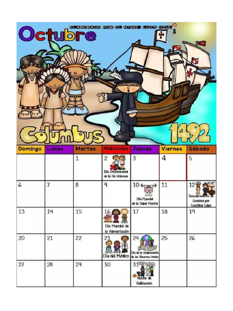 Calendario Del Mes de Octubre 2024 | PDF