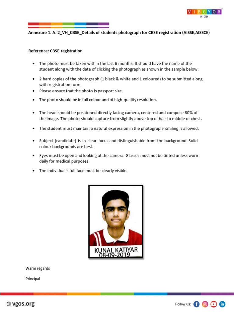 Annexure 1. A. 2 - VH - Cbse - Details of Students Photograph For Cbse ...
