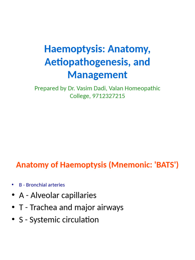 Haemoptysis Mnemonic DR Vasim Dadi | PDF