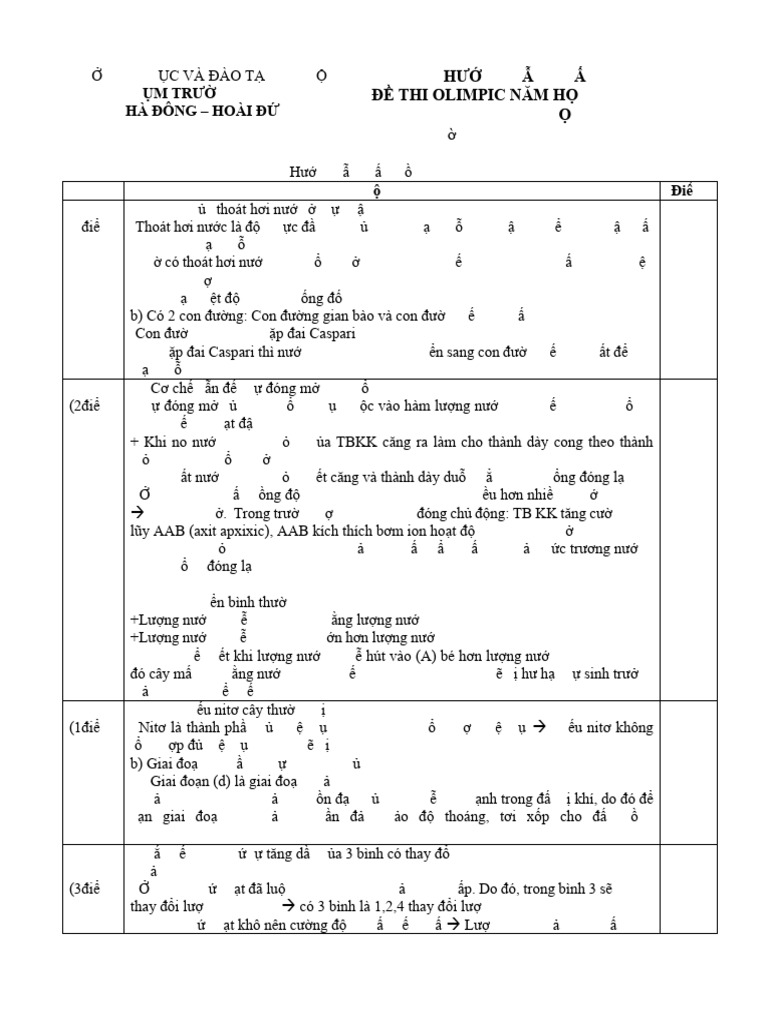 Đáp Án Sinh 11 HSG | PDF