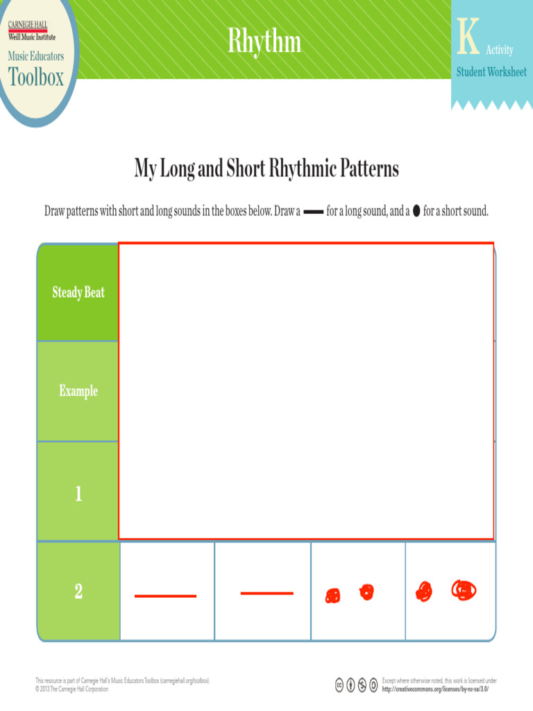 Toolbox Grade K Long and Short Rhythmic Patterns Student Worksheet | PDF