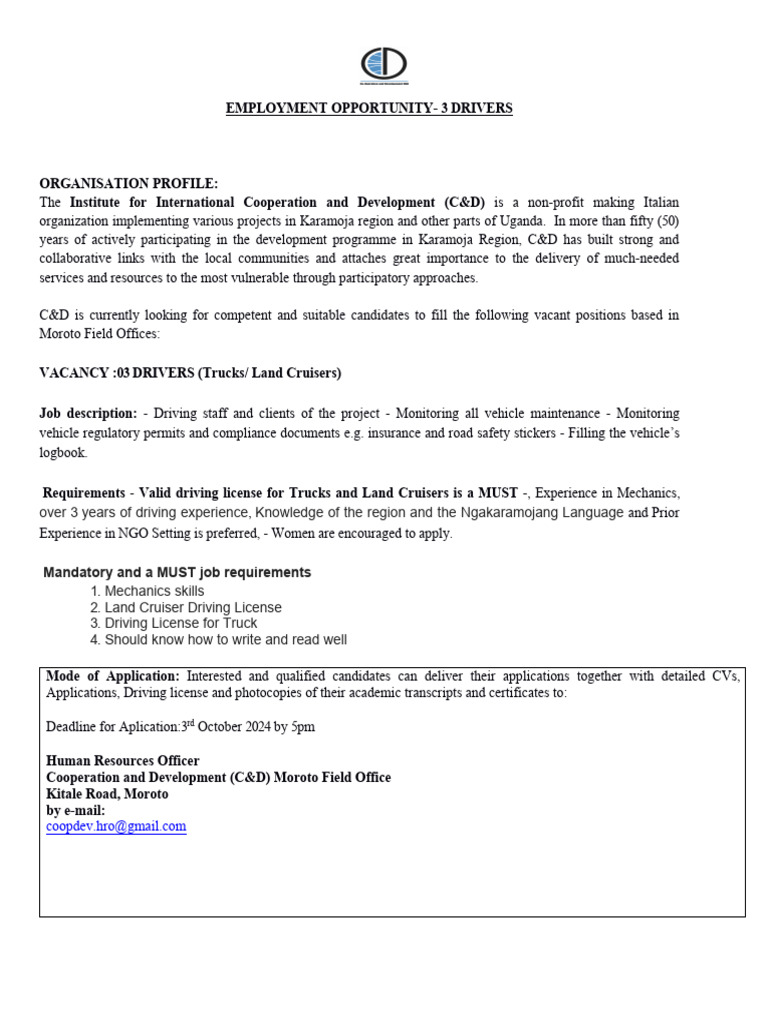 C&D Job Advert - Drivers | PDF