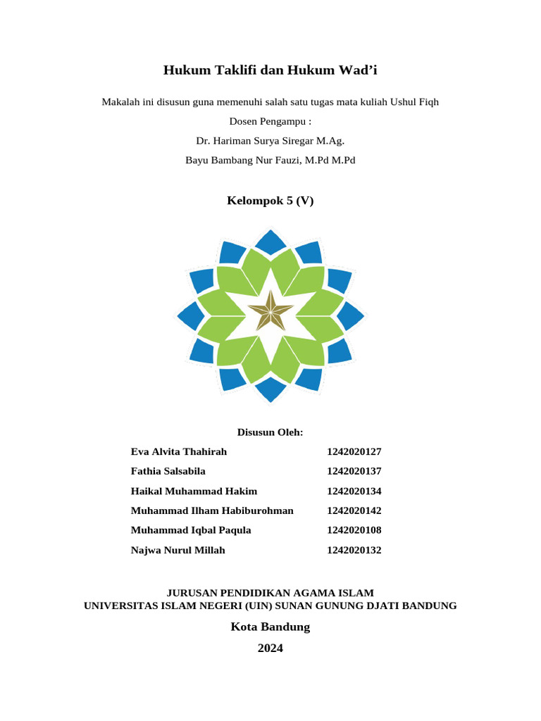 Makalah Hukum Taklifi Dan Hukum Wad'I | PDF