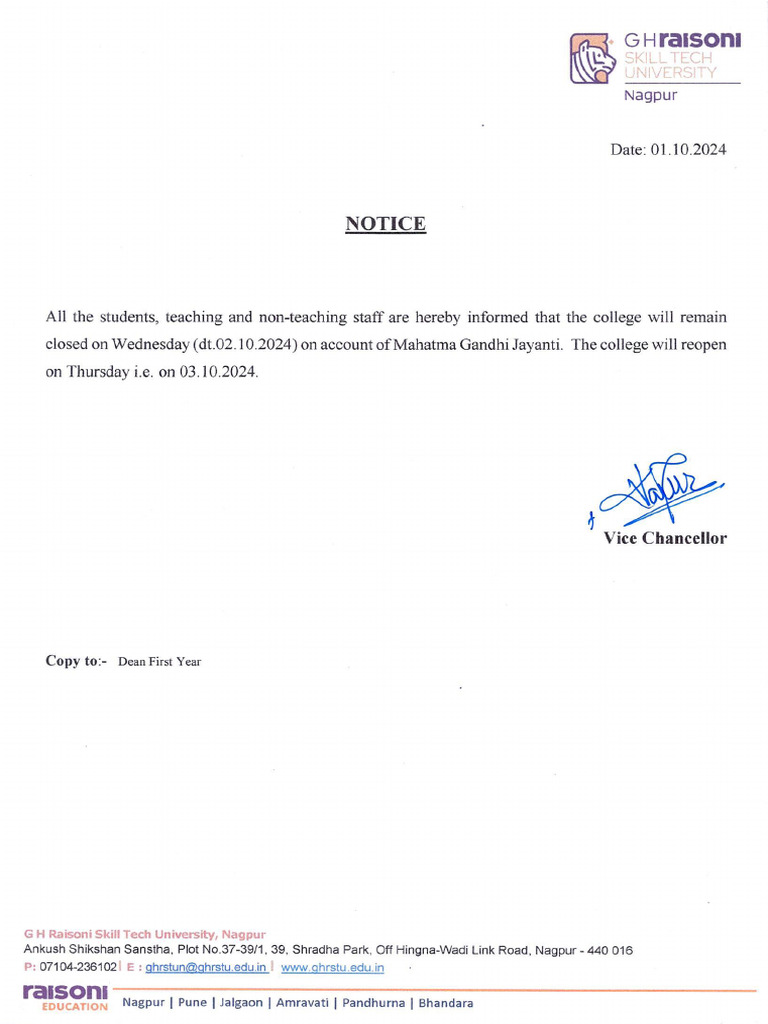Notice Staff and Students - 0001 | PDF