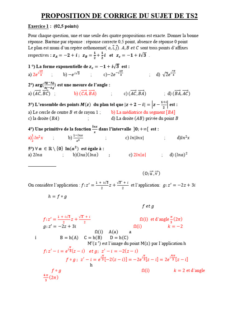 Corrigé MATHS TS2 | PDF
