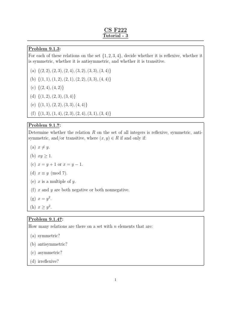 CS F222 Tutorial3 | PDF