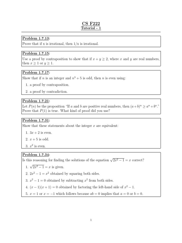 CS F222 Tutorial1 | PDF
