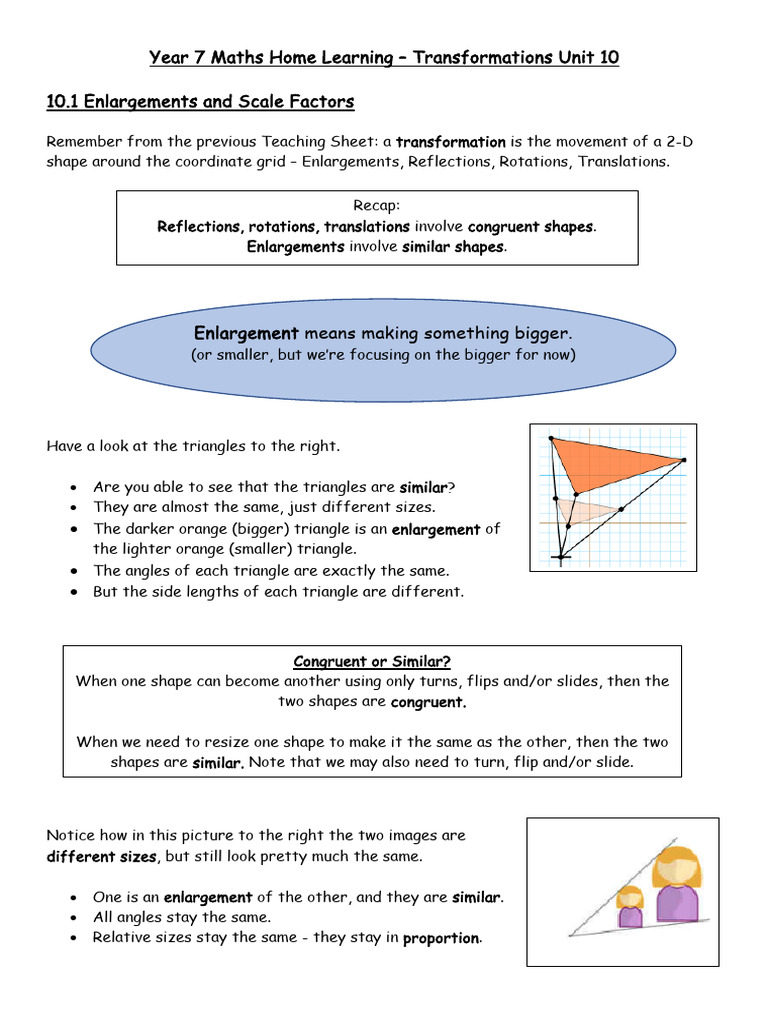 10.1b Enlargements-Scale Factors - Selwood Teaching Sheet | PDF | Shape | Teaching Methods ...