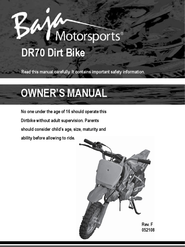 Owners Manual - Dr70 Dirt Runner 70cc | PDF | Carburetor | Motor Oil