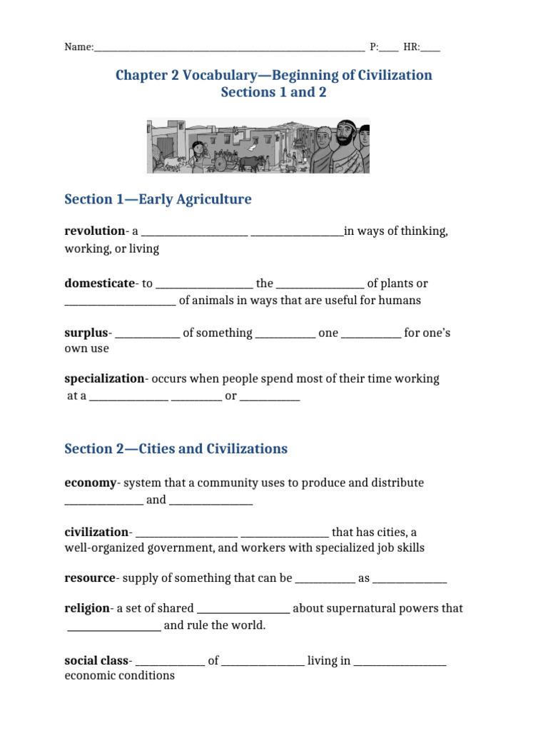 Ch. 2 Sec. 1 and 2 Vocabulary Student Fill in | PDF