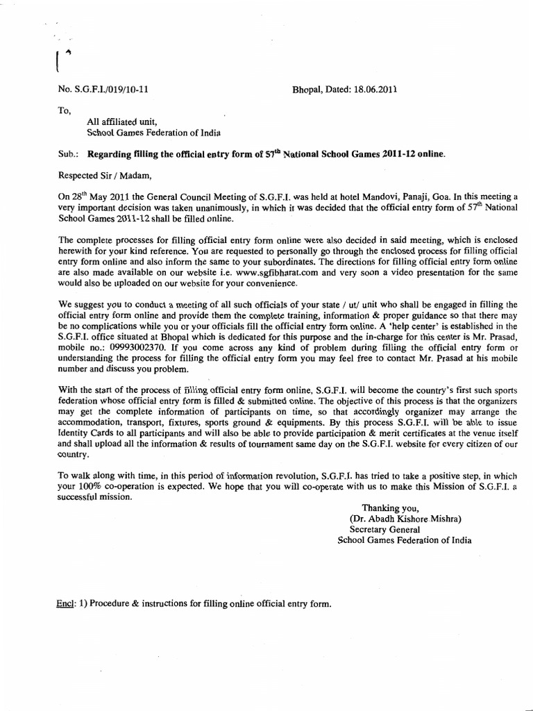 SGFI57 TH Nat Games 1112 Circular | PDF