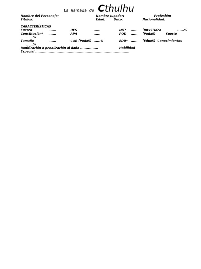 Hoja CTHULHU Simple | PDF