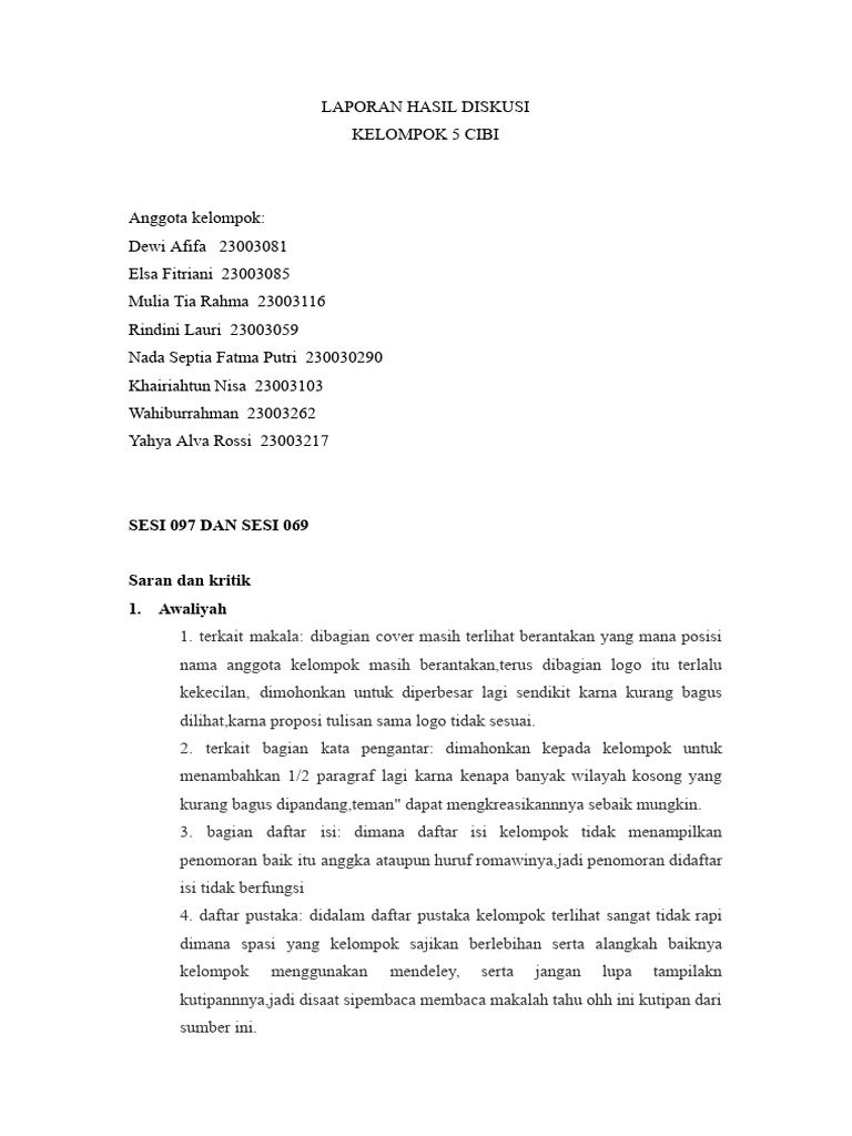 Laporan Hasil Diskusi Kel 5 | PDF