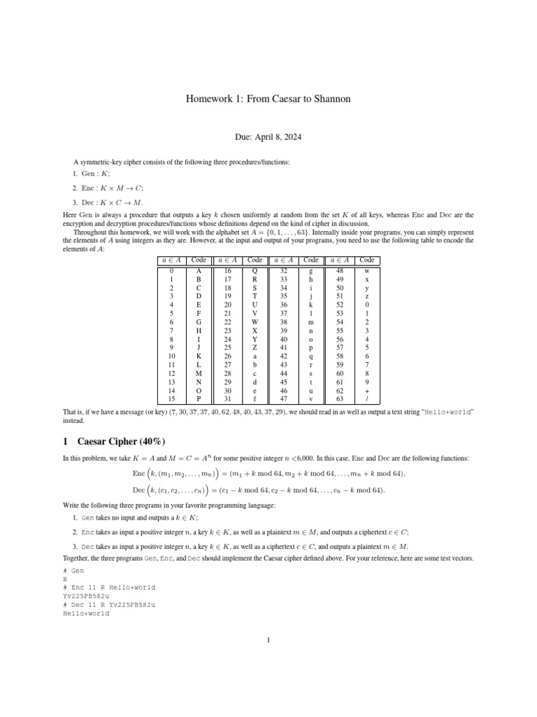 2024 Cybersecurity Homework 1 | PDF | Cipher | Teaching Methods & Materials