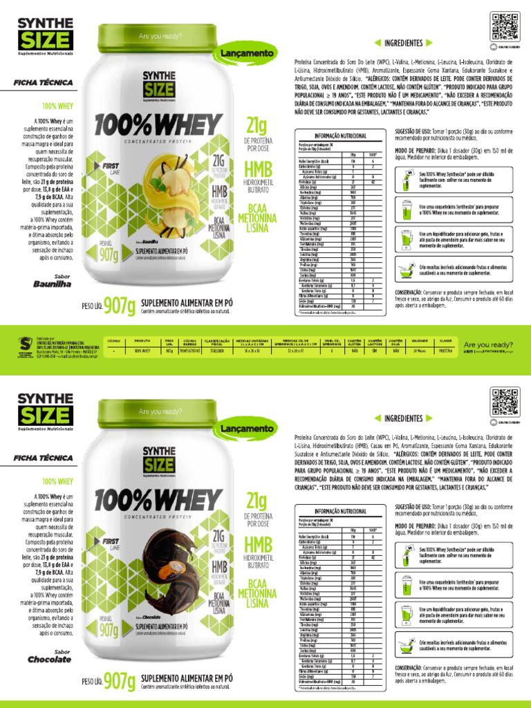 Ficha Técnica - 100% WHEY - 907g | PDF
