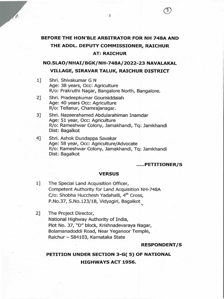 NH-748A Land Acquisition Arbitration | PDF | Justice | Law