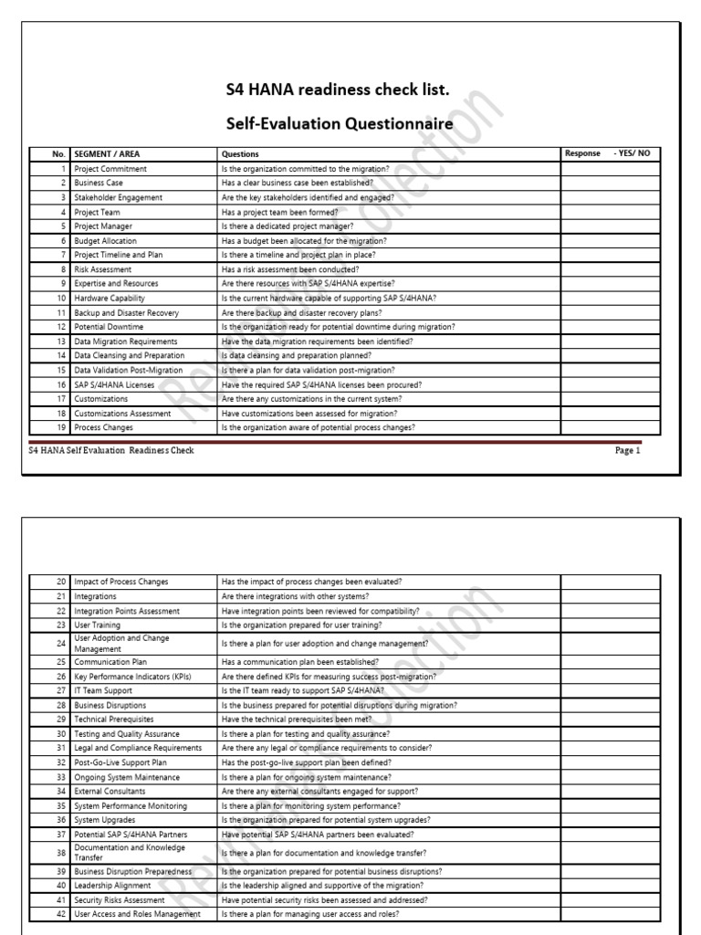 S4 HANA Readiness Check List | PDF