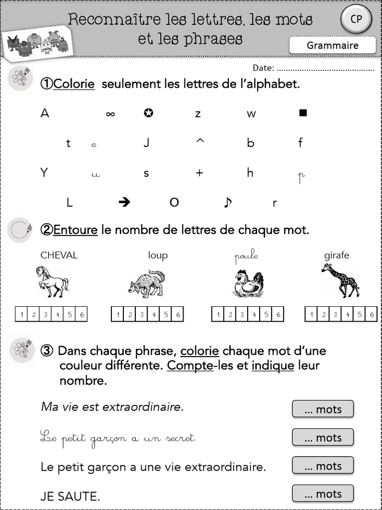 Distinguer Lettres Phrases Mots CP | PDF