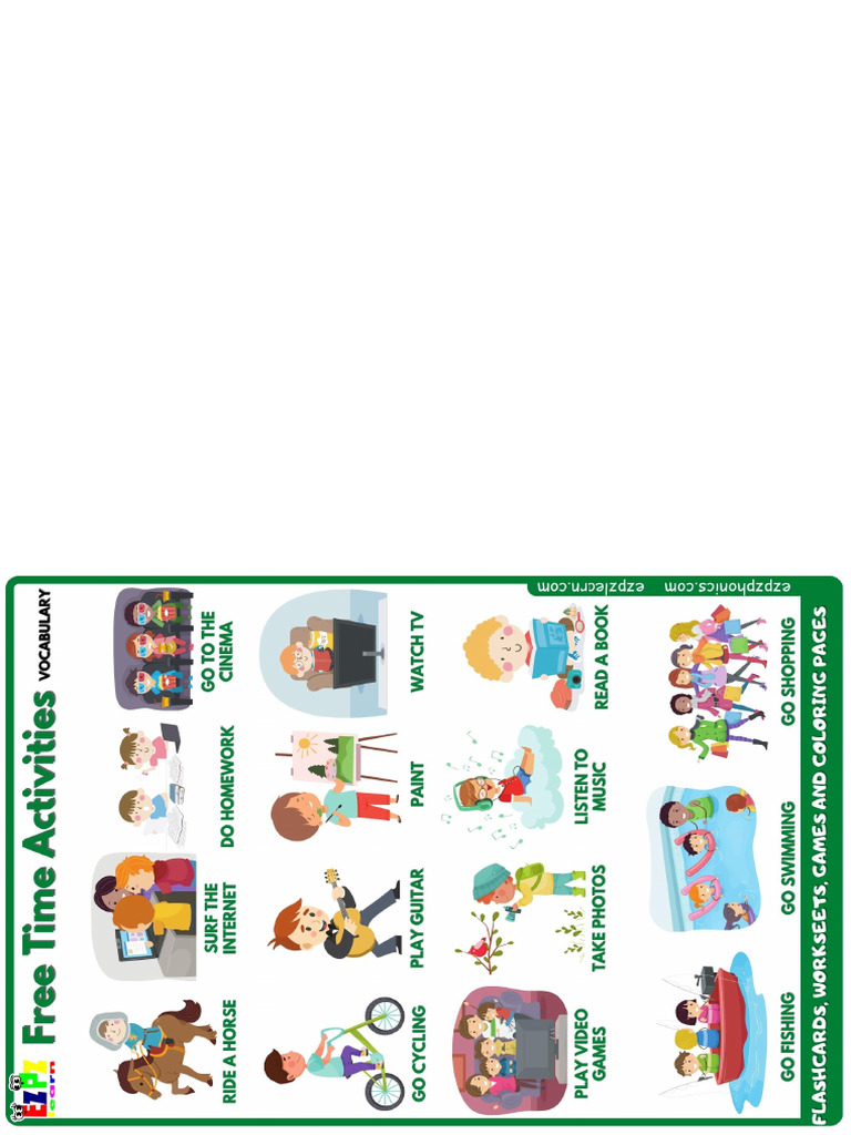 Free Time Activities Action Words Vocabulary Free English Vocabulary ...