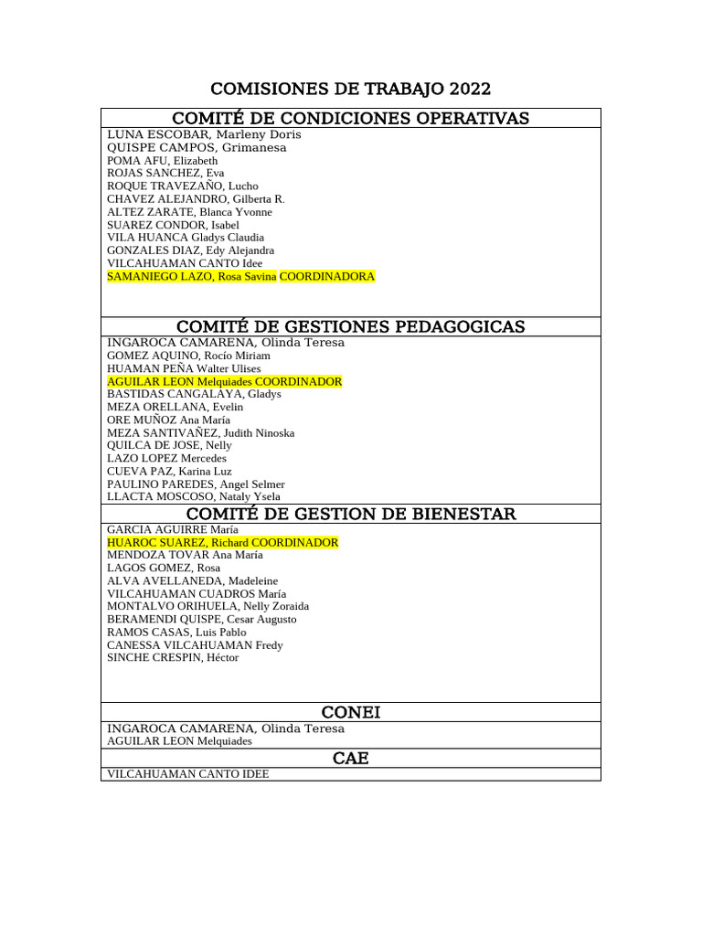 Comisiones de Trabajo 2022 | PDF