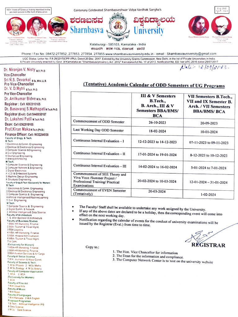 Academic Calender 3,5 & 7 Sem 2023 | PDF