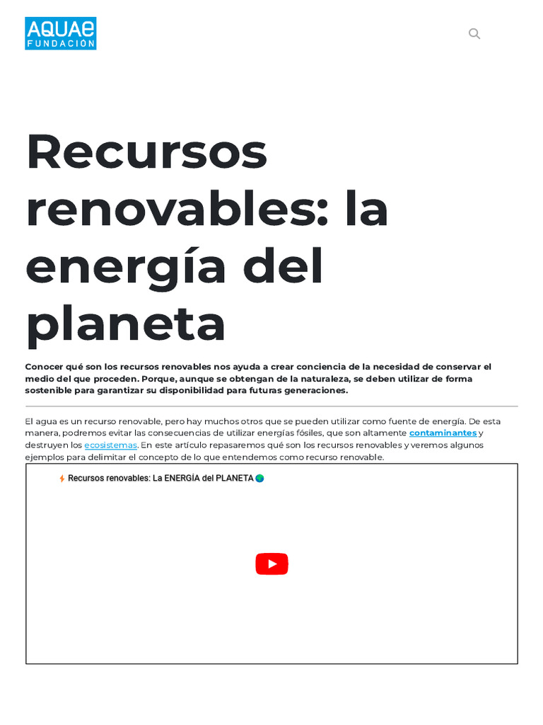 ¿Qué Son Los Recursos Renovables - Ejemplos - Fundación Aquae | PDF