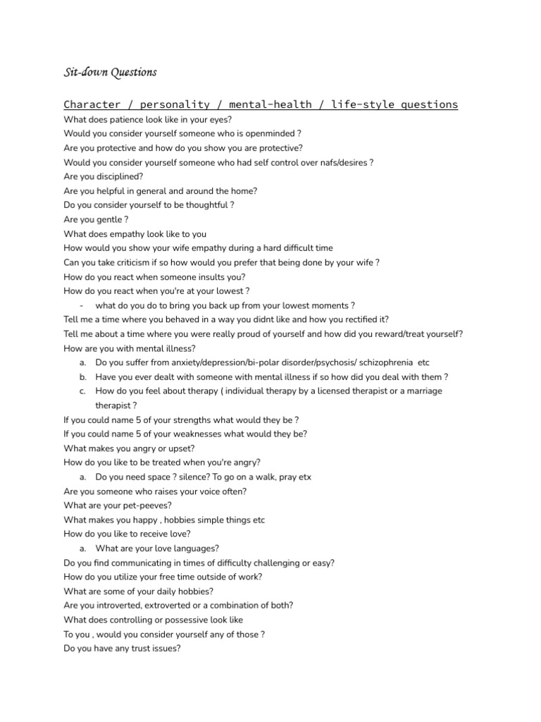 Copy of Sit-Down Questions | PDF
