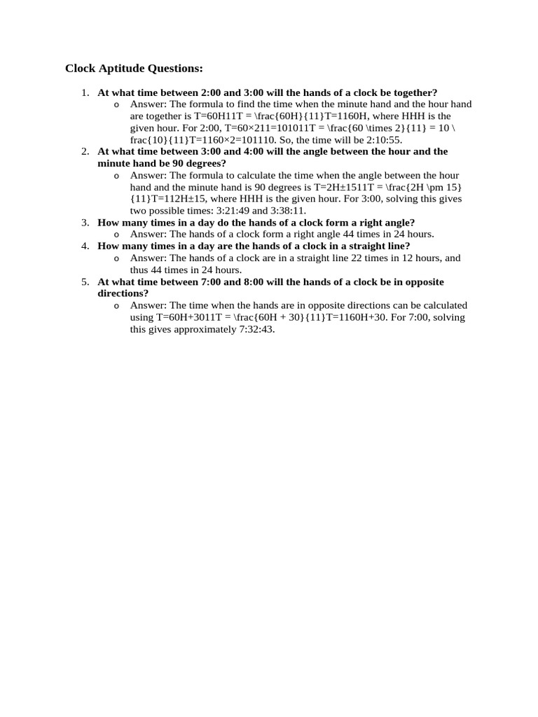Clock Aptitude Questions | PDF