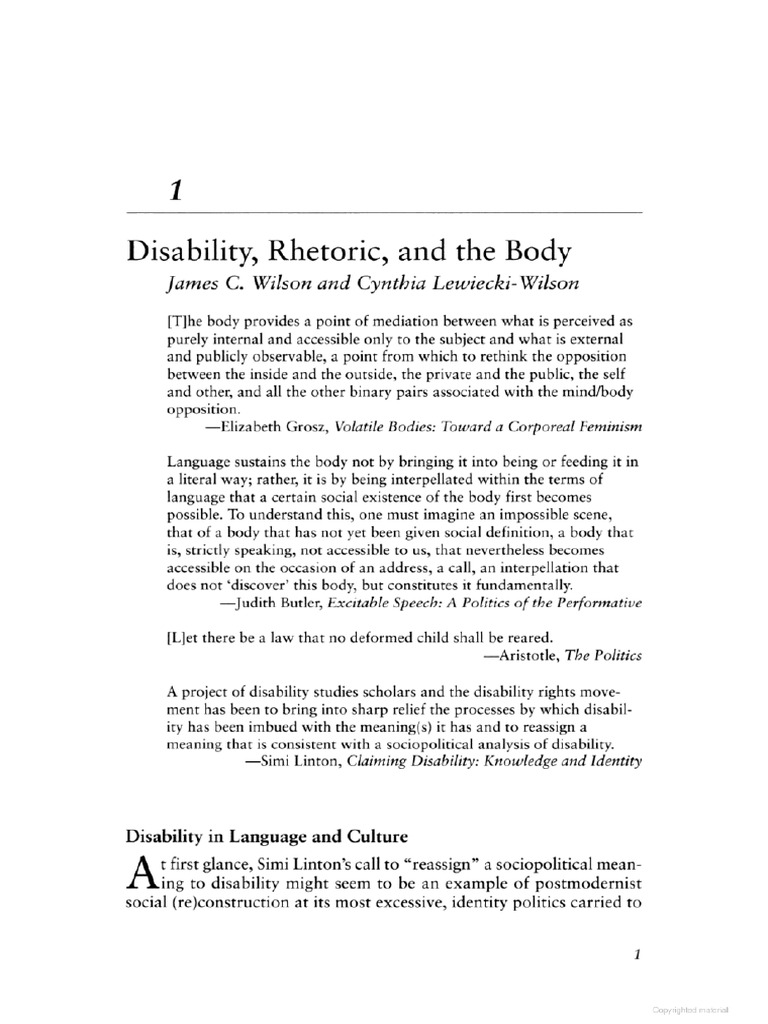 Disability, Rhetoric, and The Body | PDF