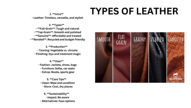 Leather Presentation Outline 1. Introduction - Brief Overview of Leathe ...