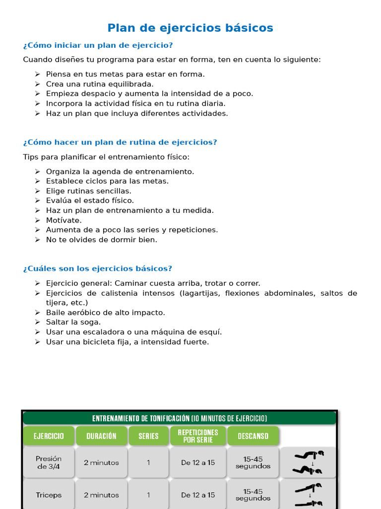 Plan de Ejercicios Basicos Orientador | PDF