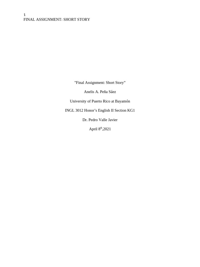 Final Assignment - Short Story | PDF