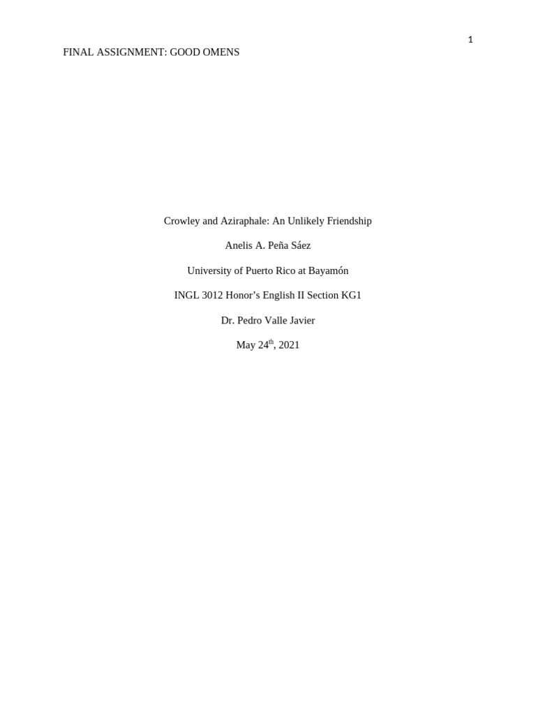 Final Assignment - Good Omens | PDF